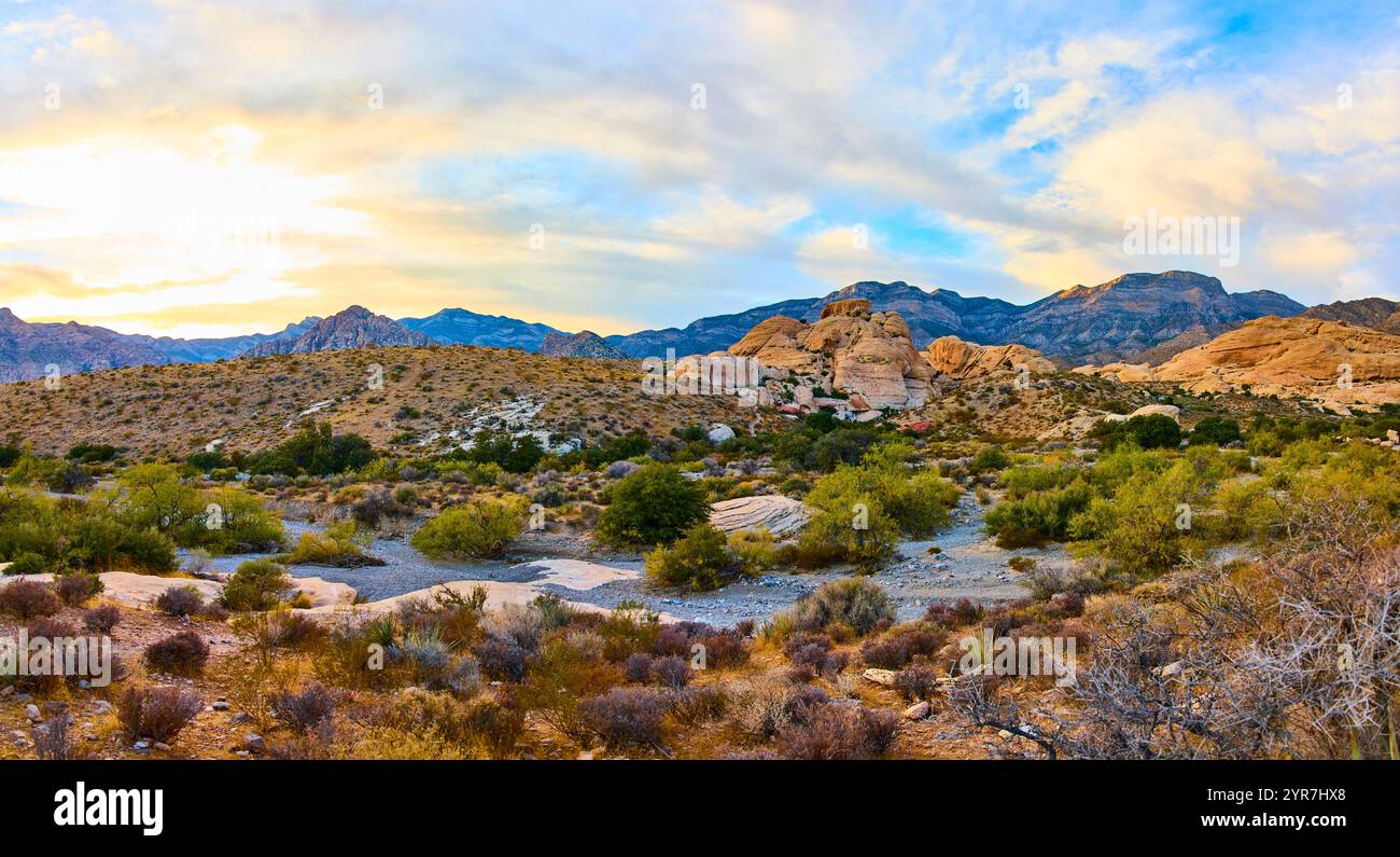 Golden Desert Landscape Red Rock Canyon Panorama Low Perspective Stock ...