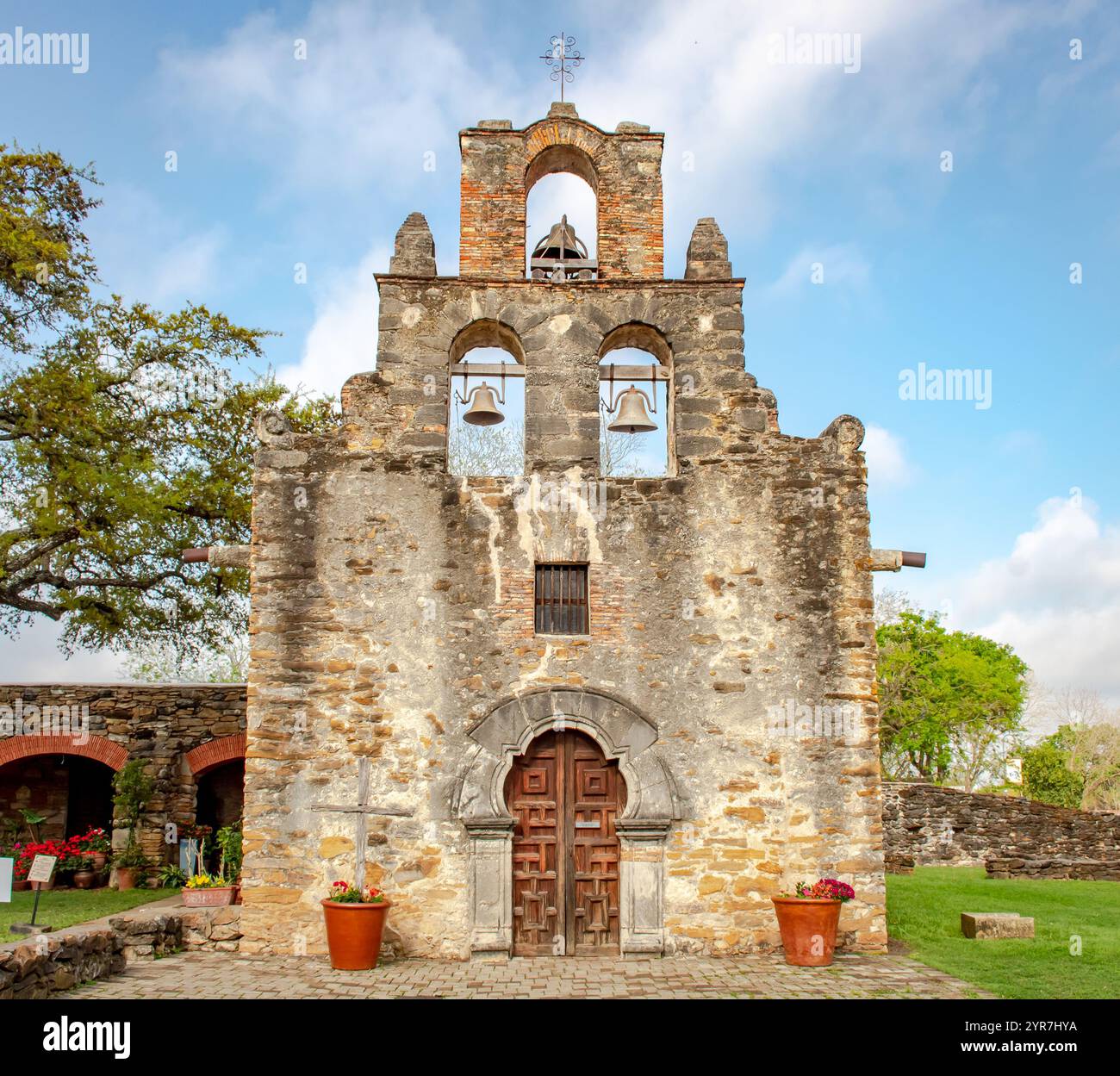Traditional brick architecture of the old Mission Espada located at the ...