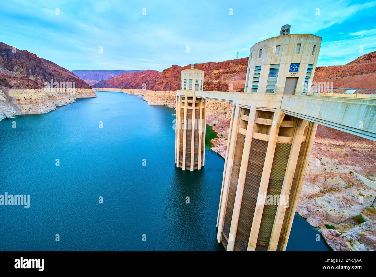 Hoover Dam and Colorado River Elevated Perspective at Dusk Stock Photo - Alamy