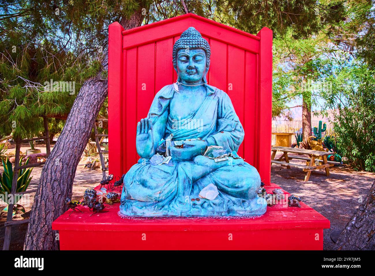 Serene Buddha Statue in Garden Setting Eye-Level View Stock Photo - Alamy