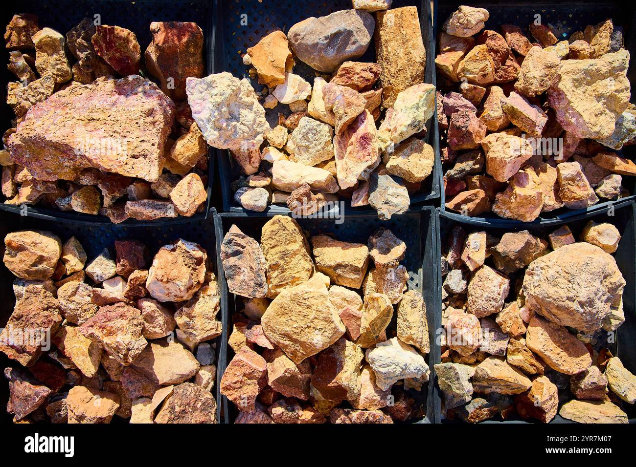 Aerial of Assorted Rocks in Compartments at Geological Display Stock ...
