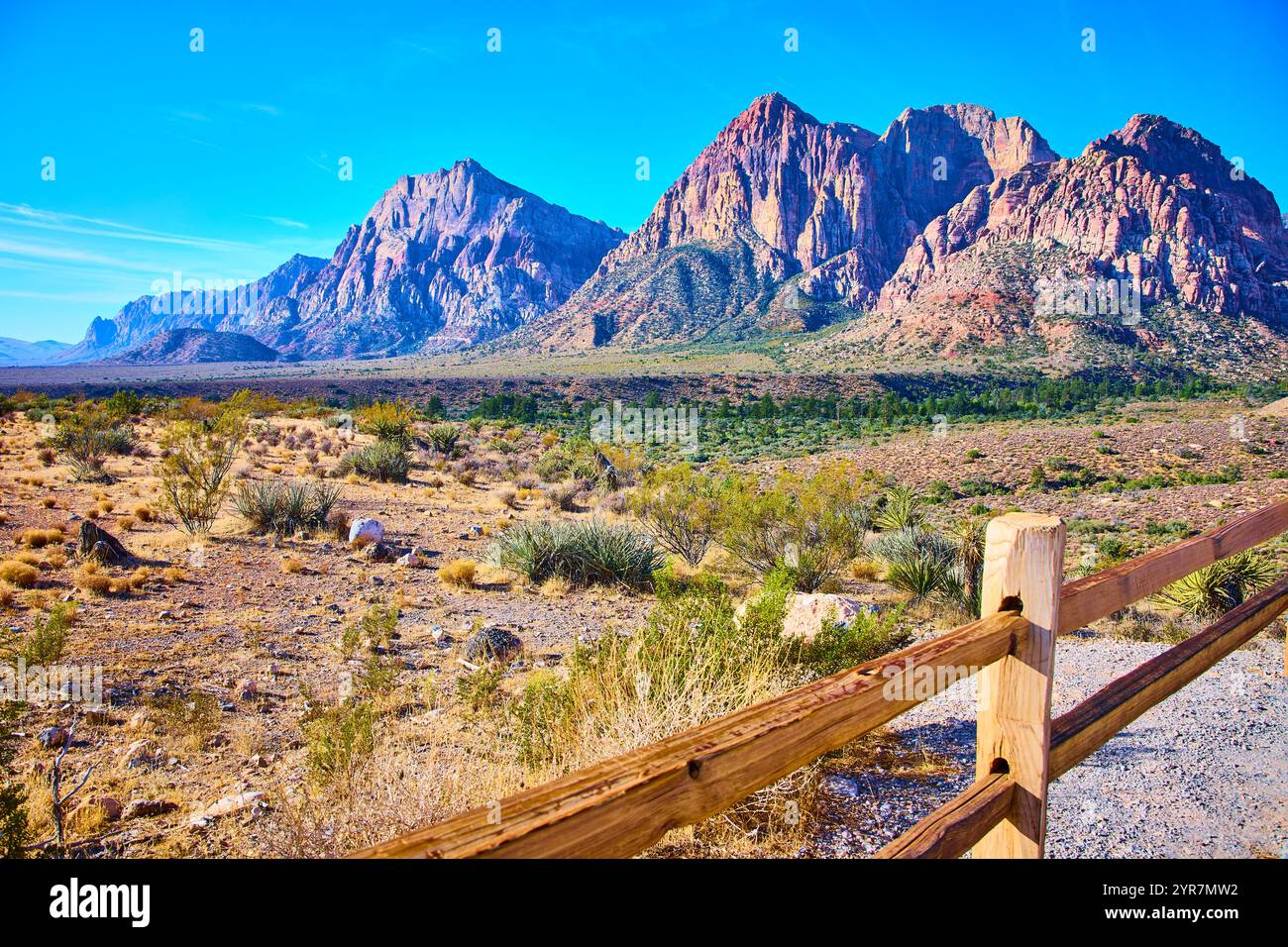 Red Rock Canyon Desert Landscape with Rustic Fence Perspective Stock ...
