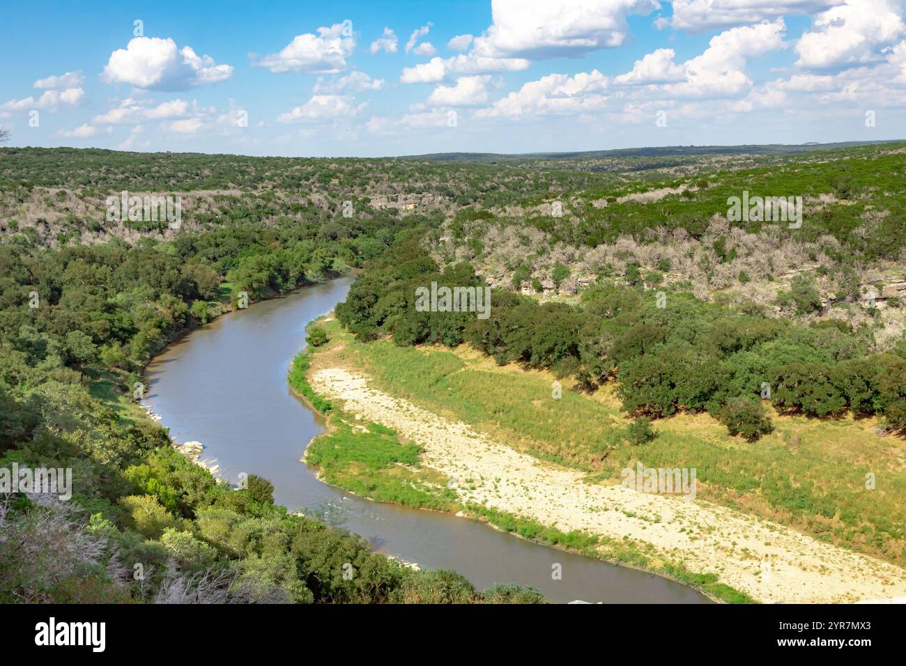 Scenic view of the Texas Hill Country trees, branches, and Colorado ...