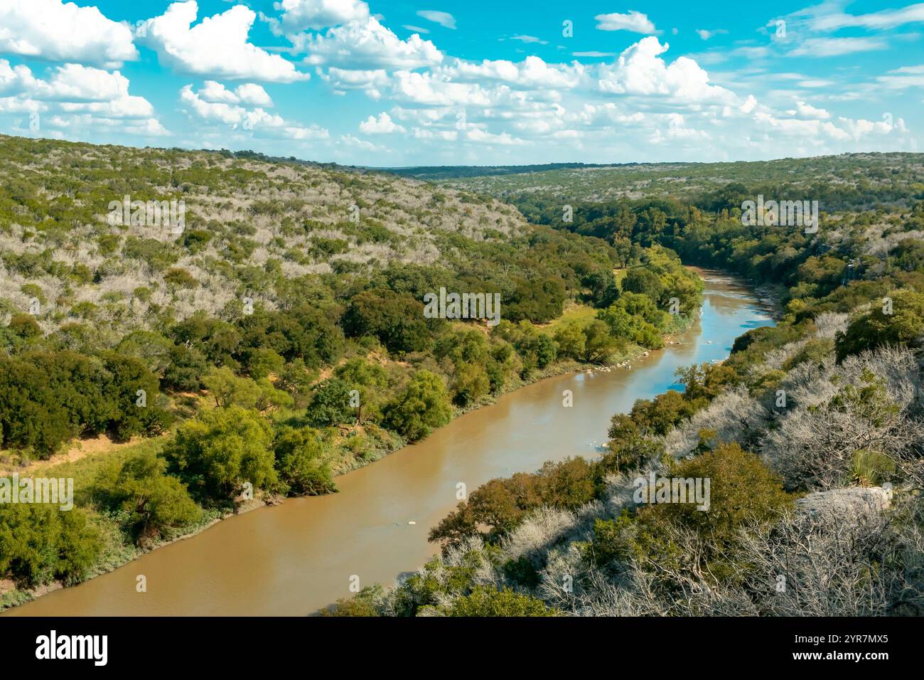 Scenic view of the Texas Hill Country trees, branches, and Colorado ...