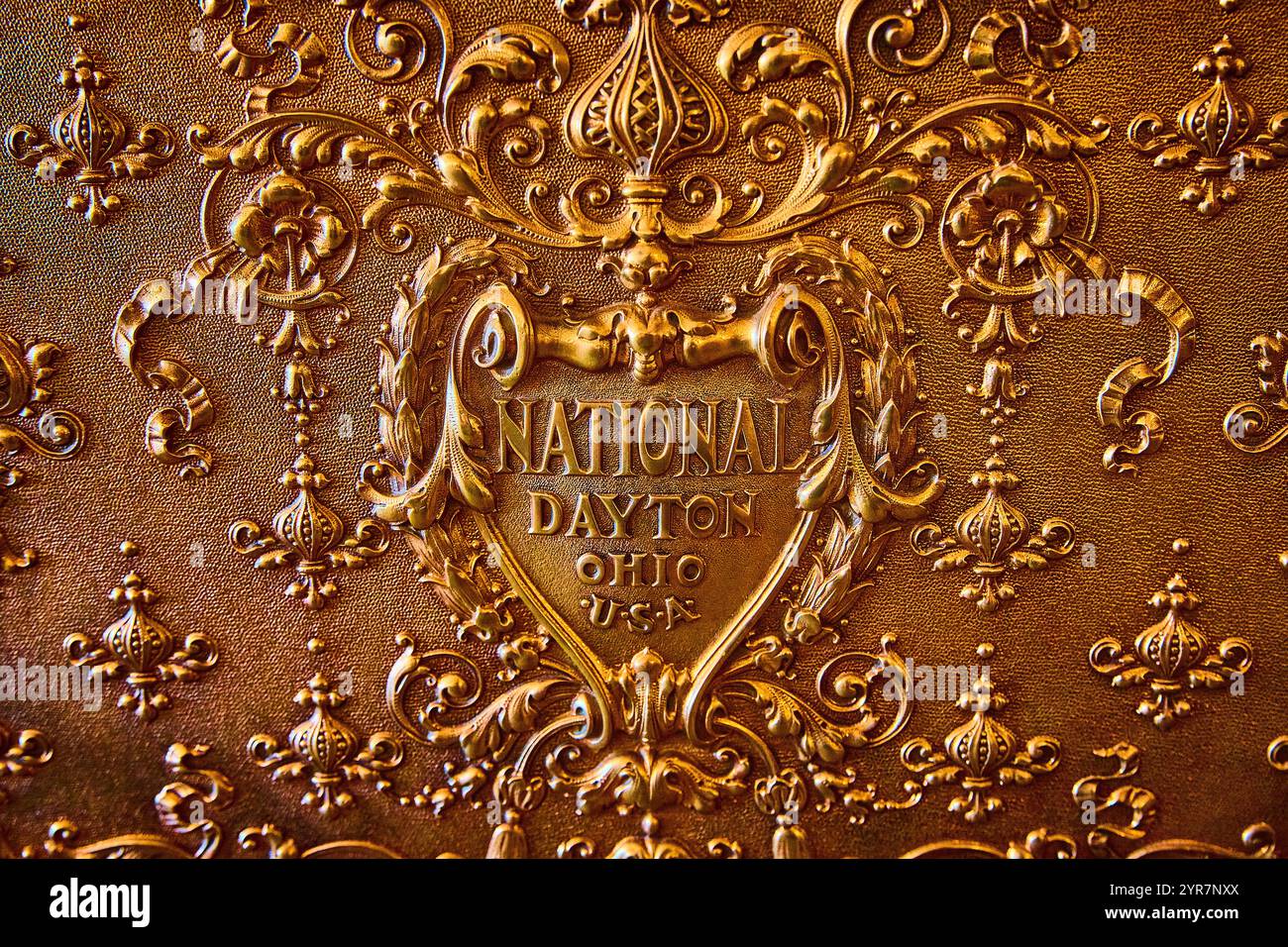 Ornate Gold Embossed Bank Design with Classical Motifs Straight-On View ...