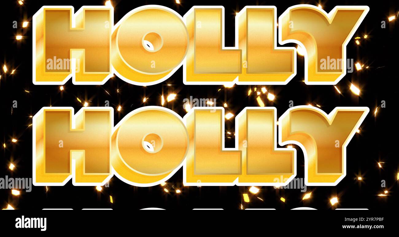Image of holly text over glowing lights on black background Stock Photo ...