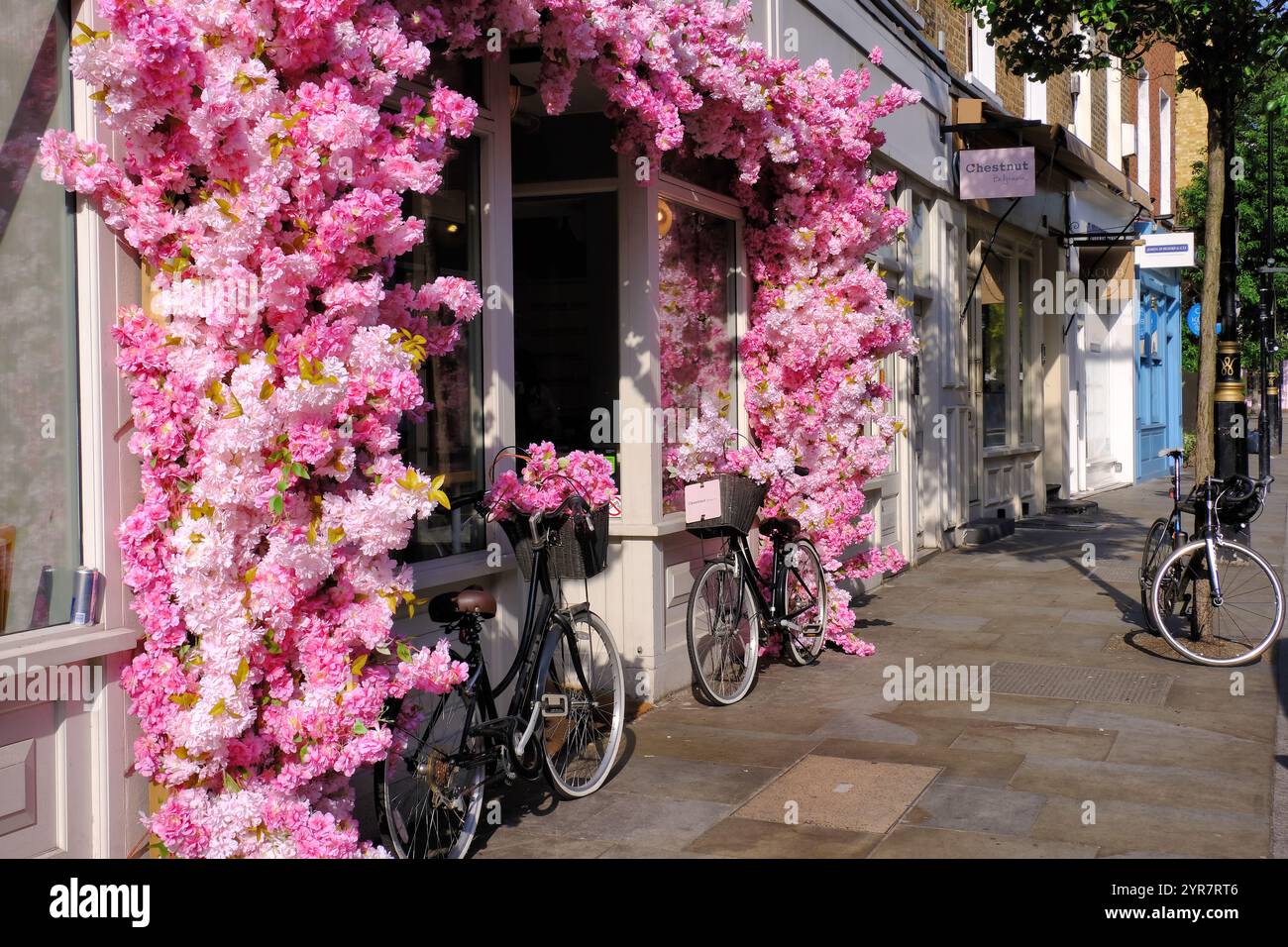 Flower decorations and bicycles in sunshine at Chestnut Bakery ...