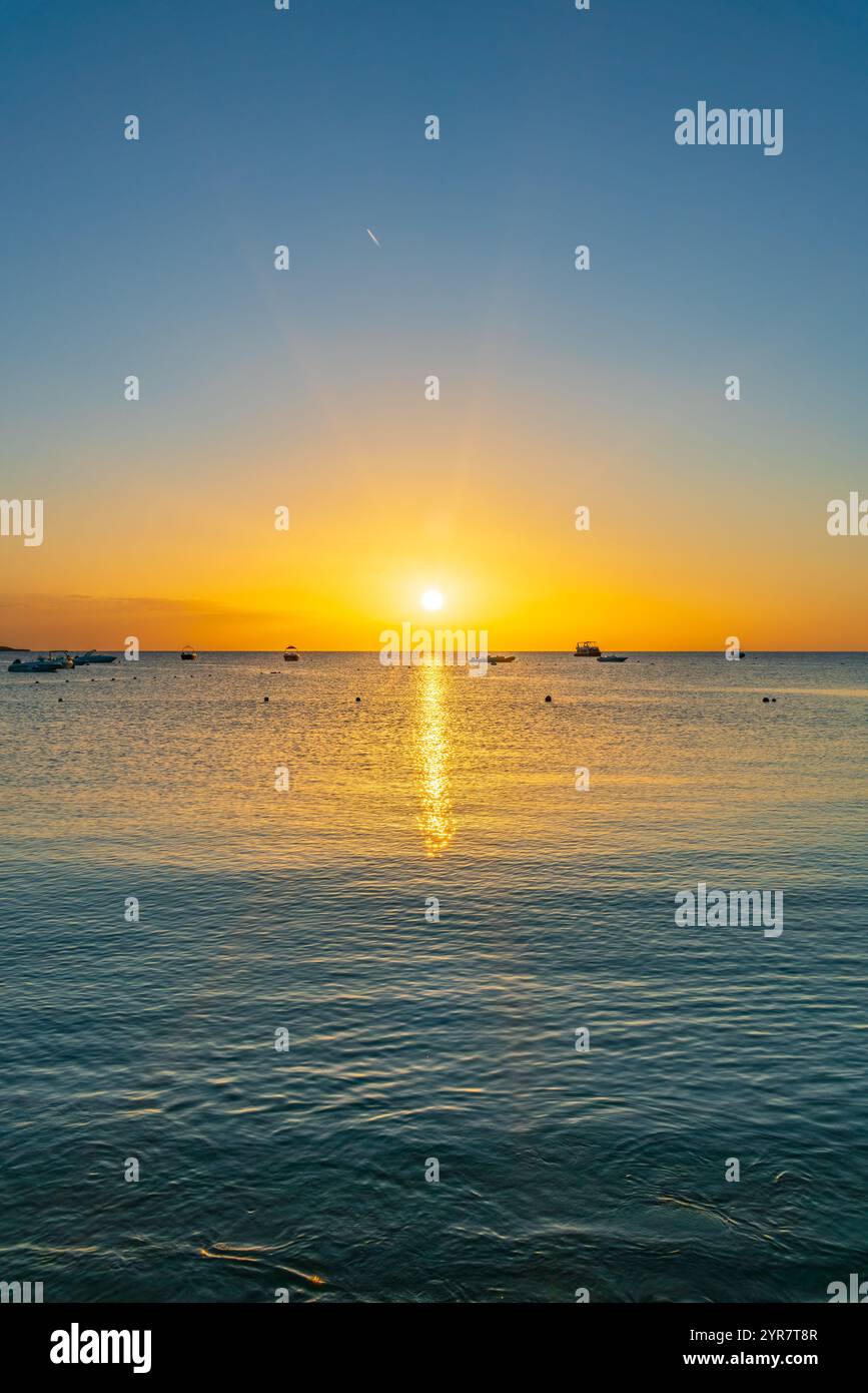 Sunrise over the sea. Panoramic seascape. Burning sky and shining ...