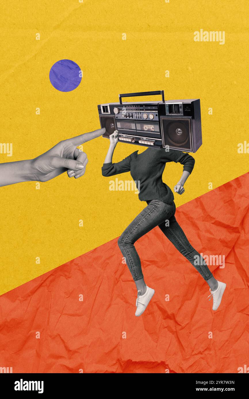 Trend artwork poster composite sketch image collage of headless caricature young woman walk ...