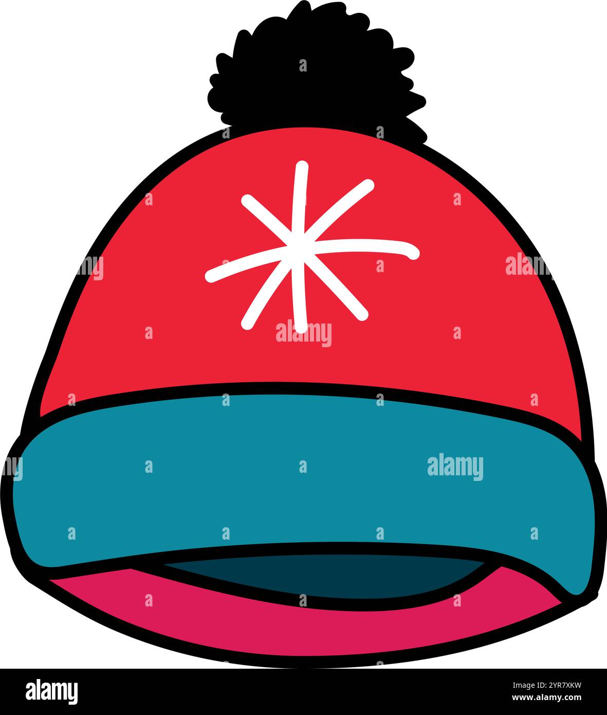 A drawing of a warm winter hat with pom-poms. Doodle style. Hand drawn ...