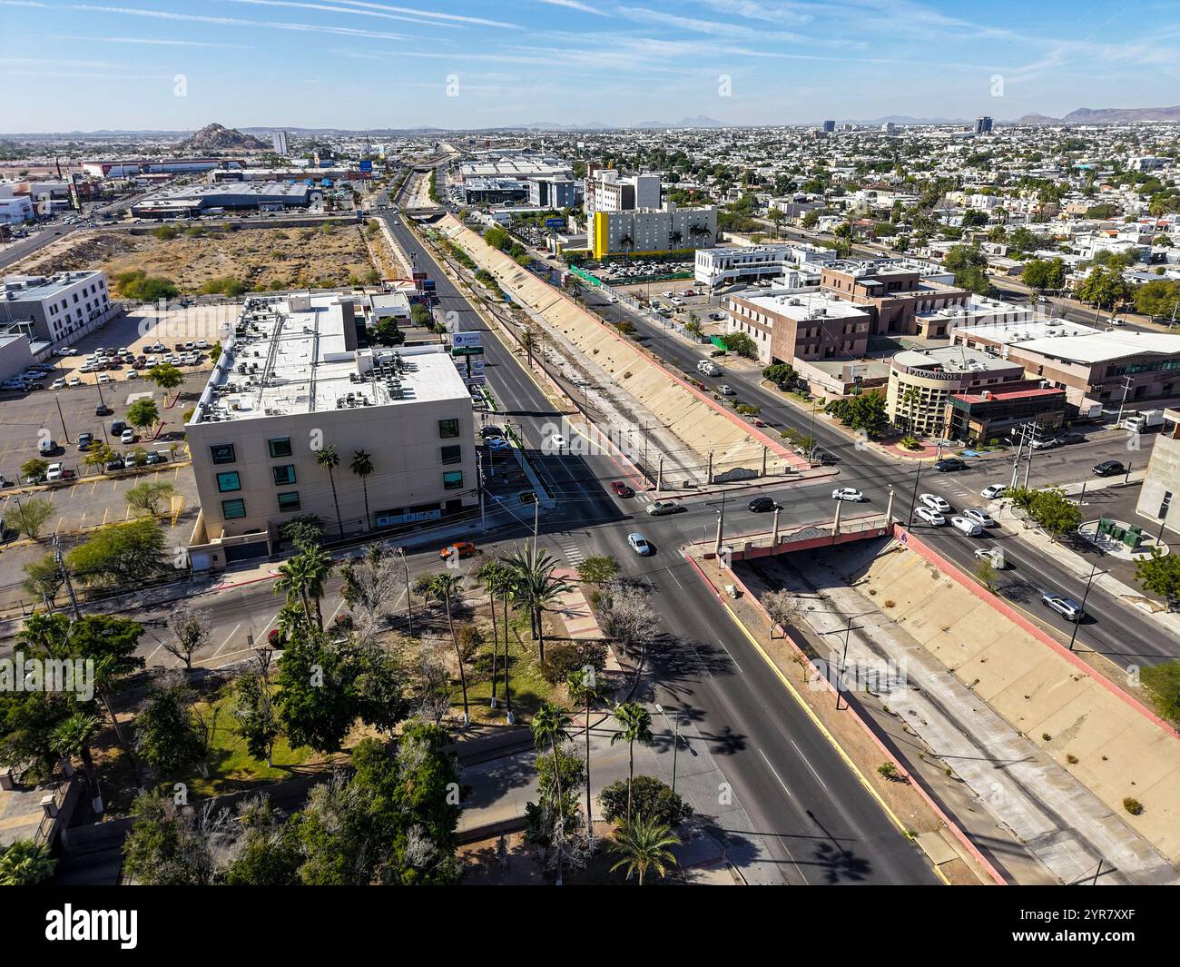 Concrete stormwater canal Boulevard Paseo Rio at the river ford in ...
