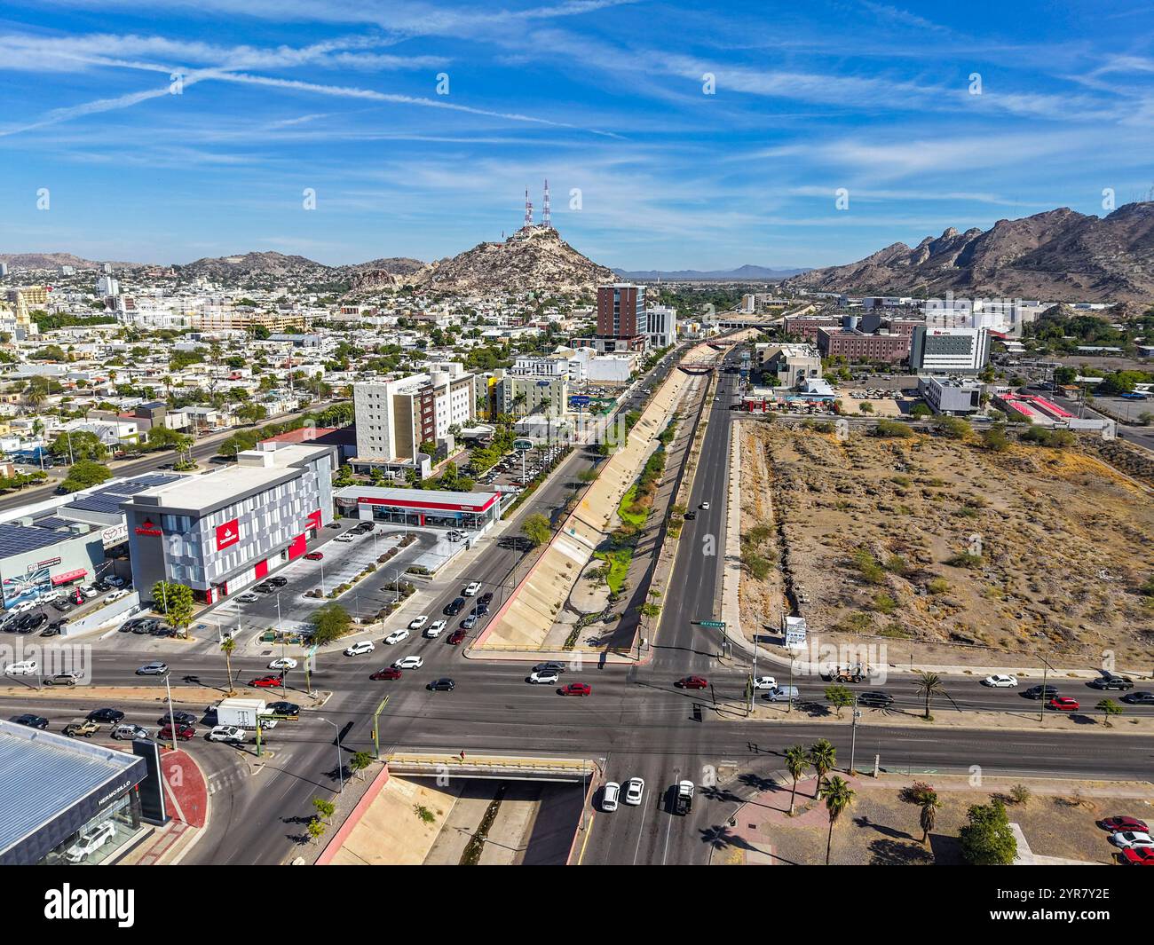 Concrete stormwater canal Boulevard Paseo Rio at the river ford in ...