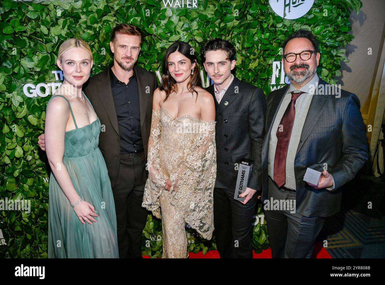 Elle Fanning, from left, Boyd Holbrook and Monica Barbaro pose with ...