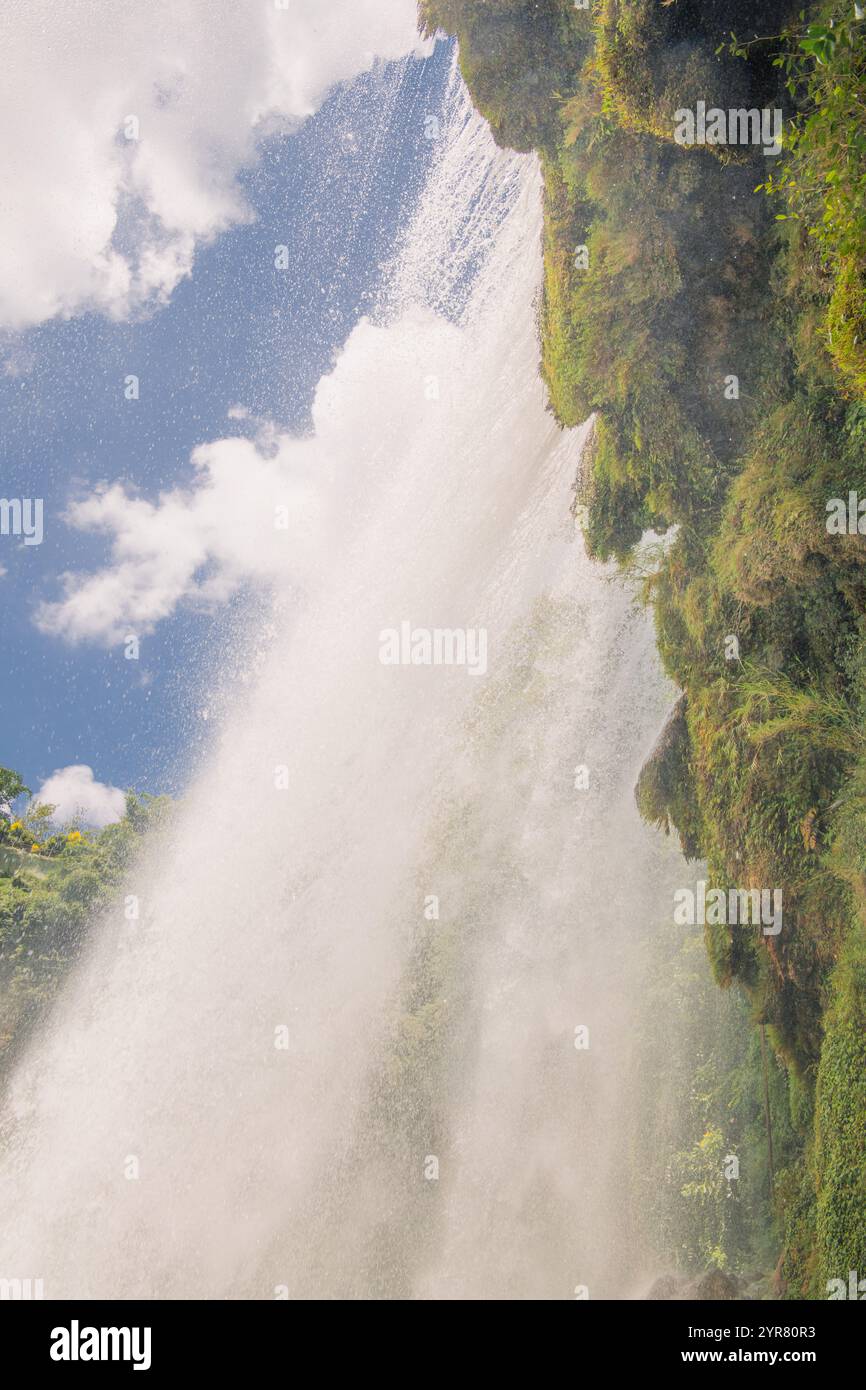 The view under Huangguoshu Waterfall in Guizhou Province, China, blue ...