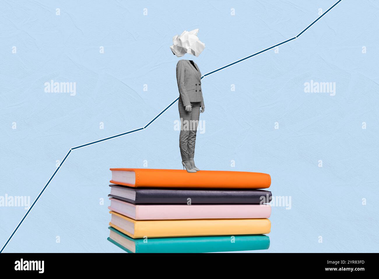 Composite photo collage of anonym businessman stand book stack instead ...