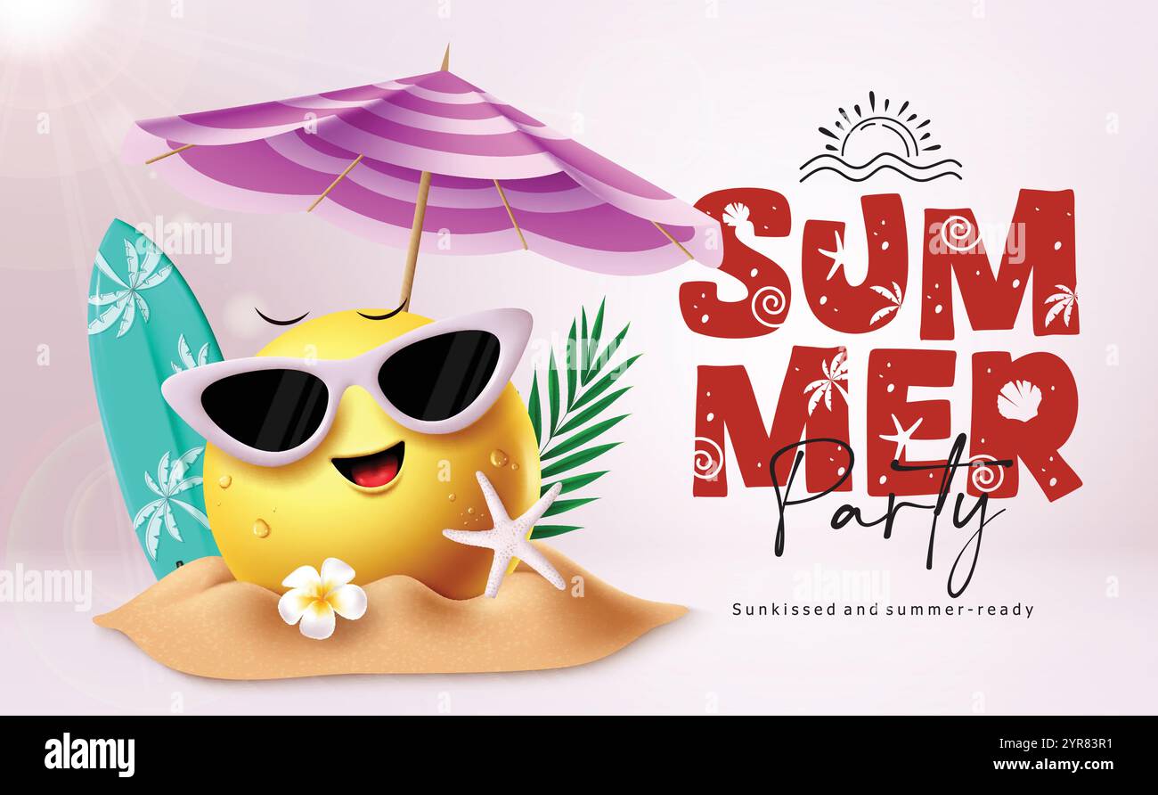 Summer party emoji clipart design. Summer party text with emoji ...