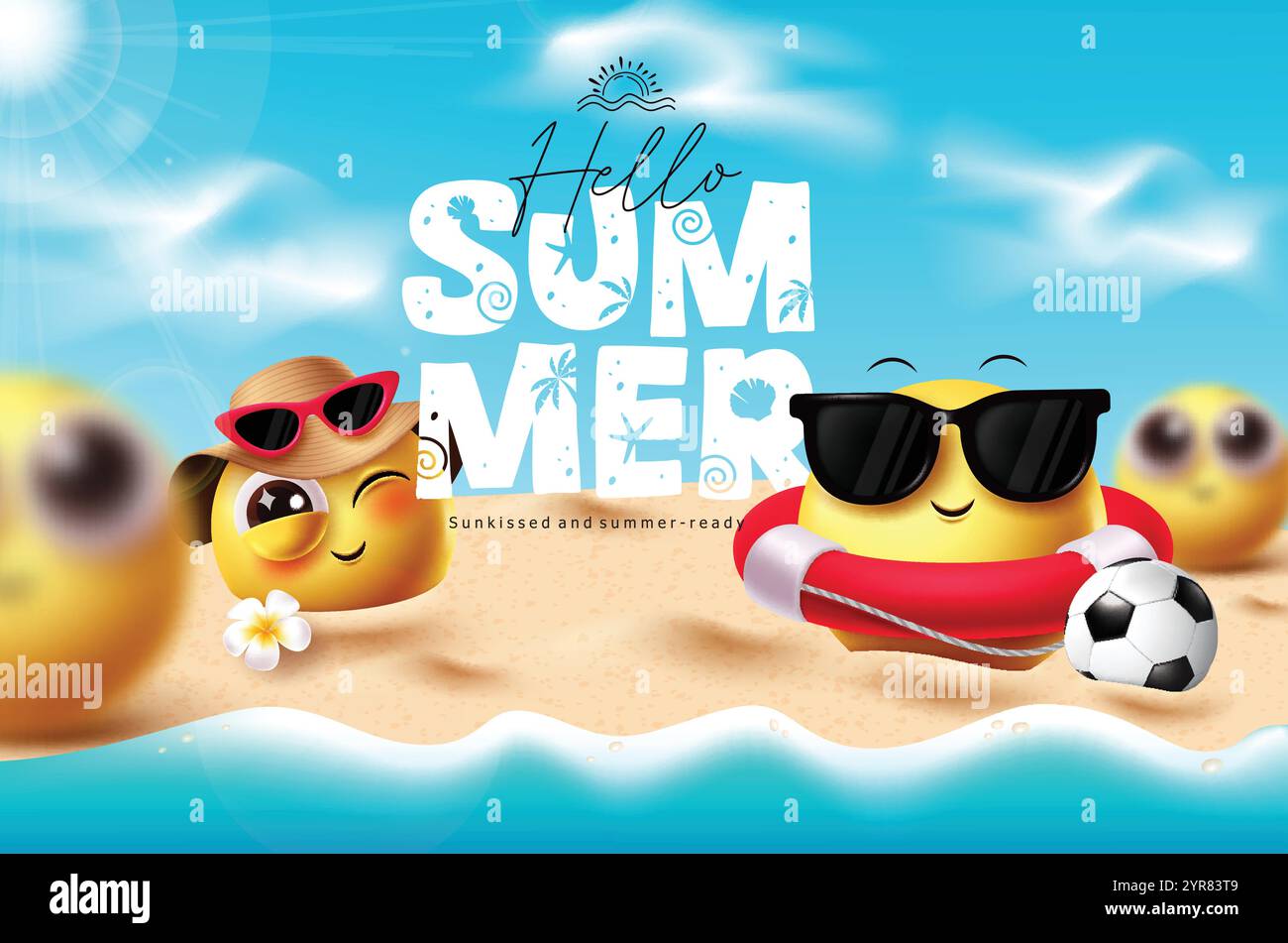 Emoji hello summer clipart design. Summer greeting text with emoji ...