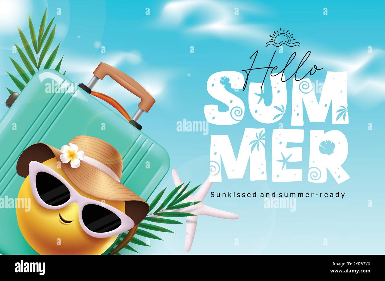 Emoji hello summer clipart design. Summer greeting text with emoji ...