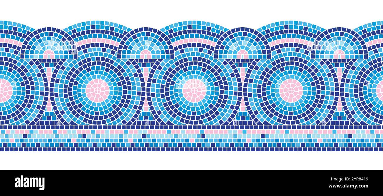 Decorative mosaic border with circular pattern. Frame with turquoise ...