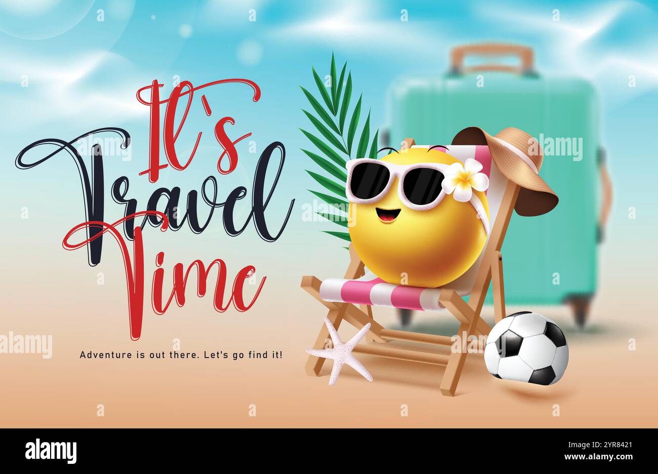 Travel time emoji clipart design. Travel time text with cute emoji ...