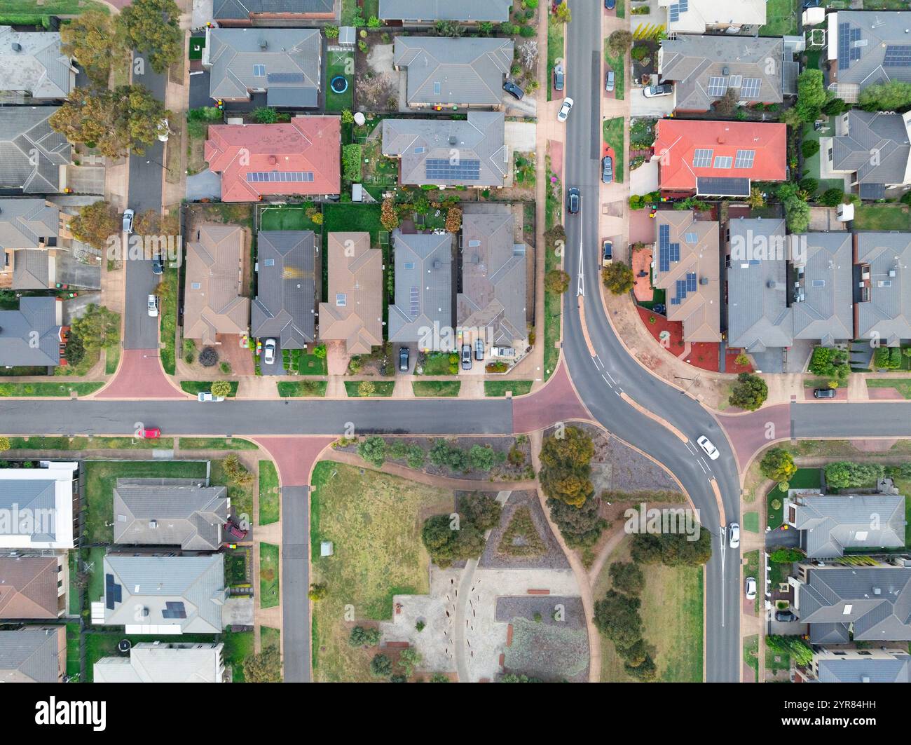 Aerial view of suburban streets and housing at Point Cook in Melbourne ...