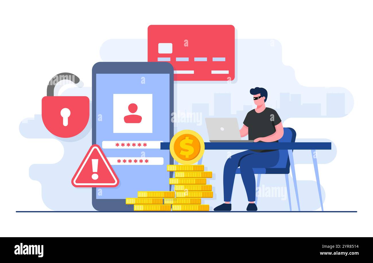 Phishing Concept Flat Illustration Concept Hackers Stealing Bank