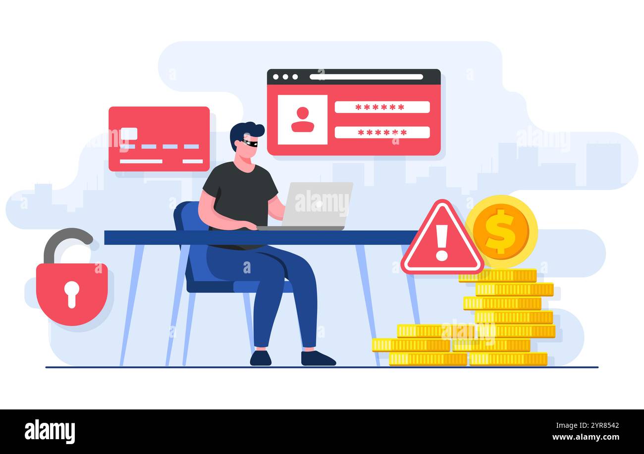 Phishing Concept Flat Illustration Concept Hackers Stealing Bank