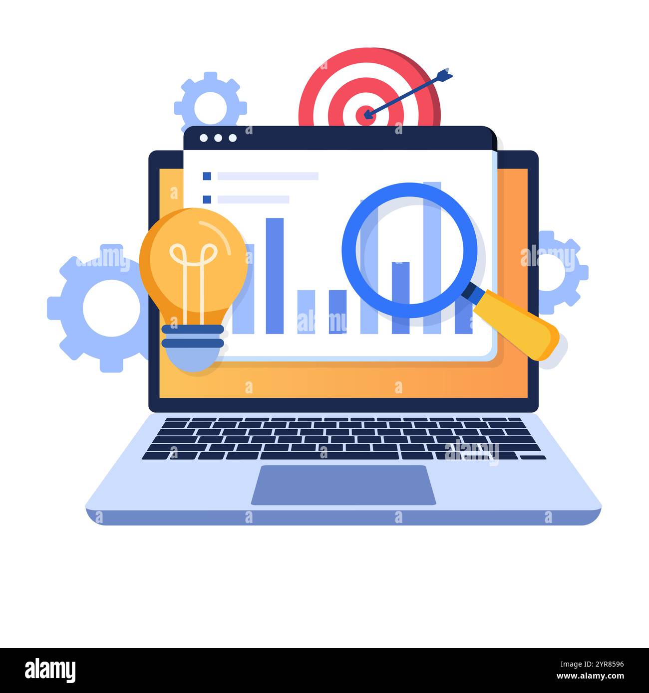 Business performance data analysis flat illustration concept, Search engine optimization, Market ...