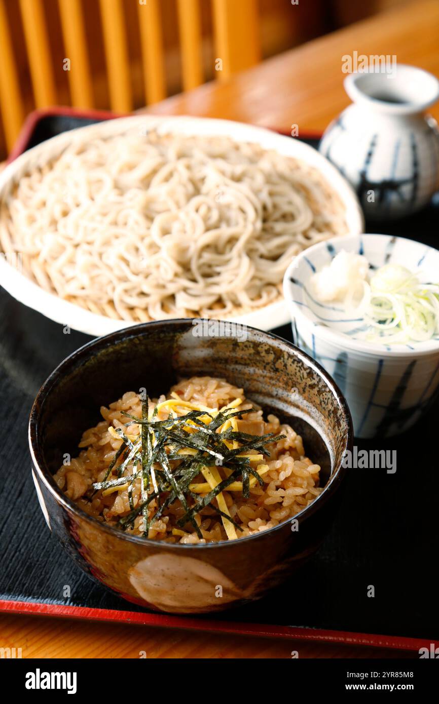 Chicken rice and Soba set Stock Photo - Alamy