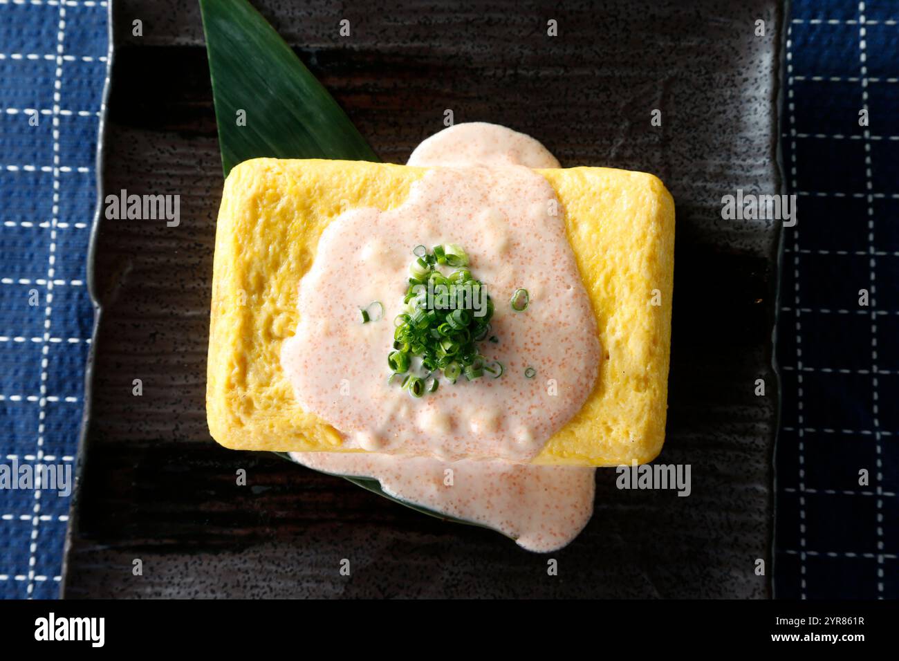 Thick-boiled egg with cod roe mayonnaise seen from above Stock Photo ...