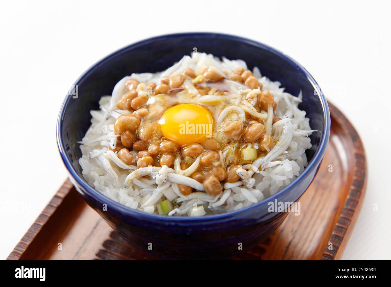 Natto and rice with shirasu and quail egg Stock Photo - Alamy