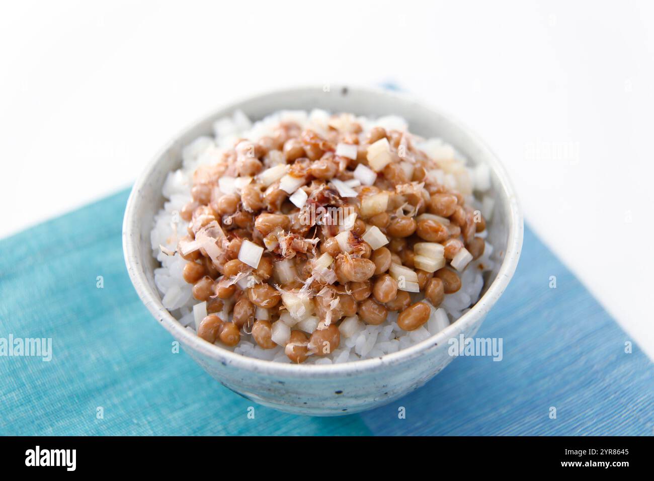 Natto and onion rice with dried bonito flakes Stock Photo - Alamy