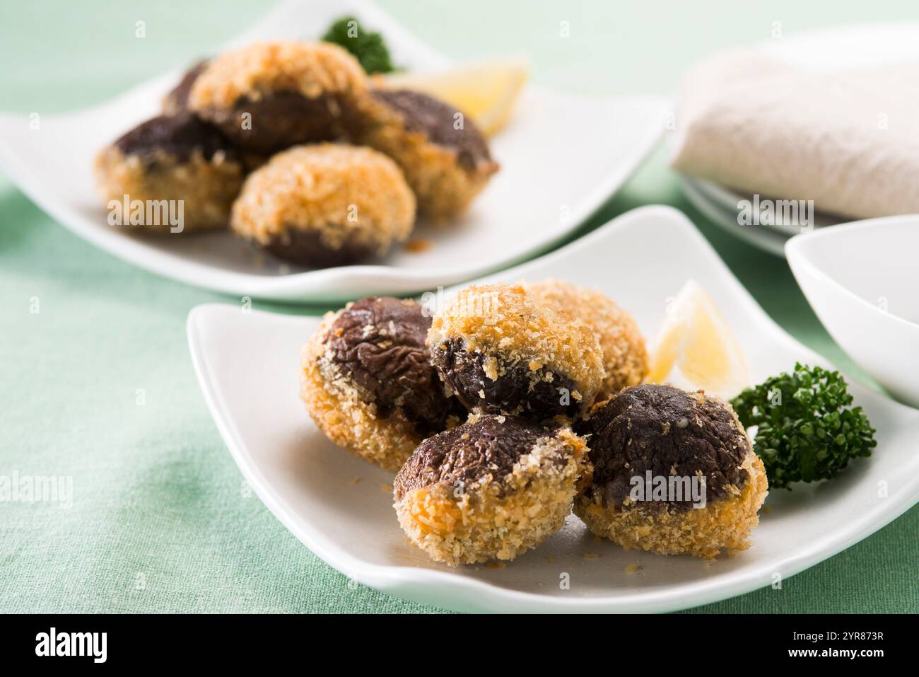 Fried shiitake mushroom stuffed with meat Stock Photo - Alamy