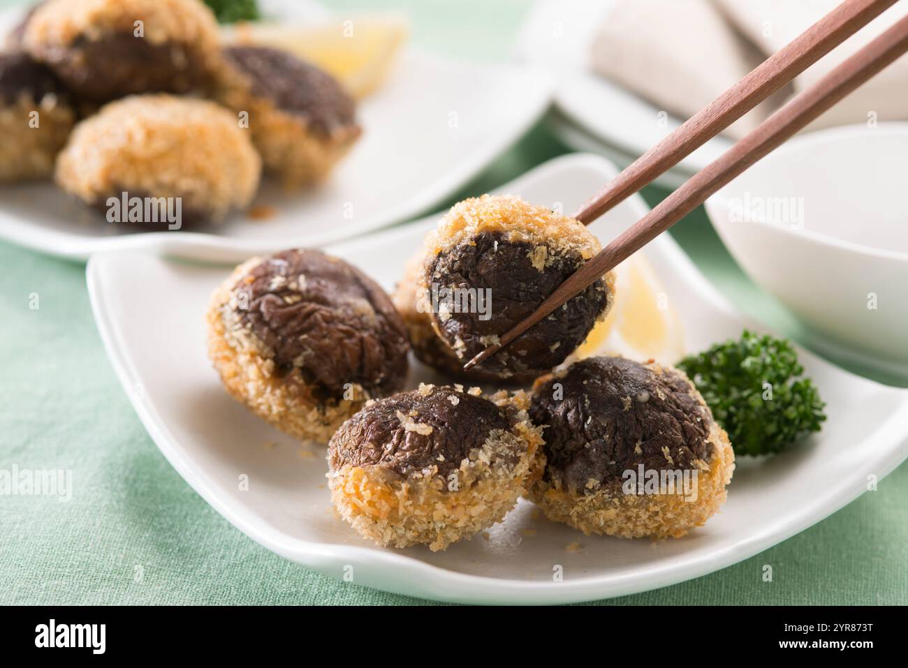 Fried shiitake mushroom stuffed with meat Stock Photo - Alamy