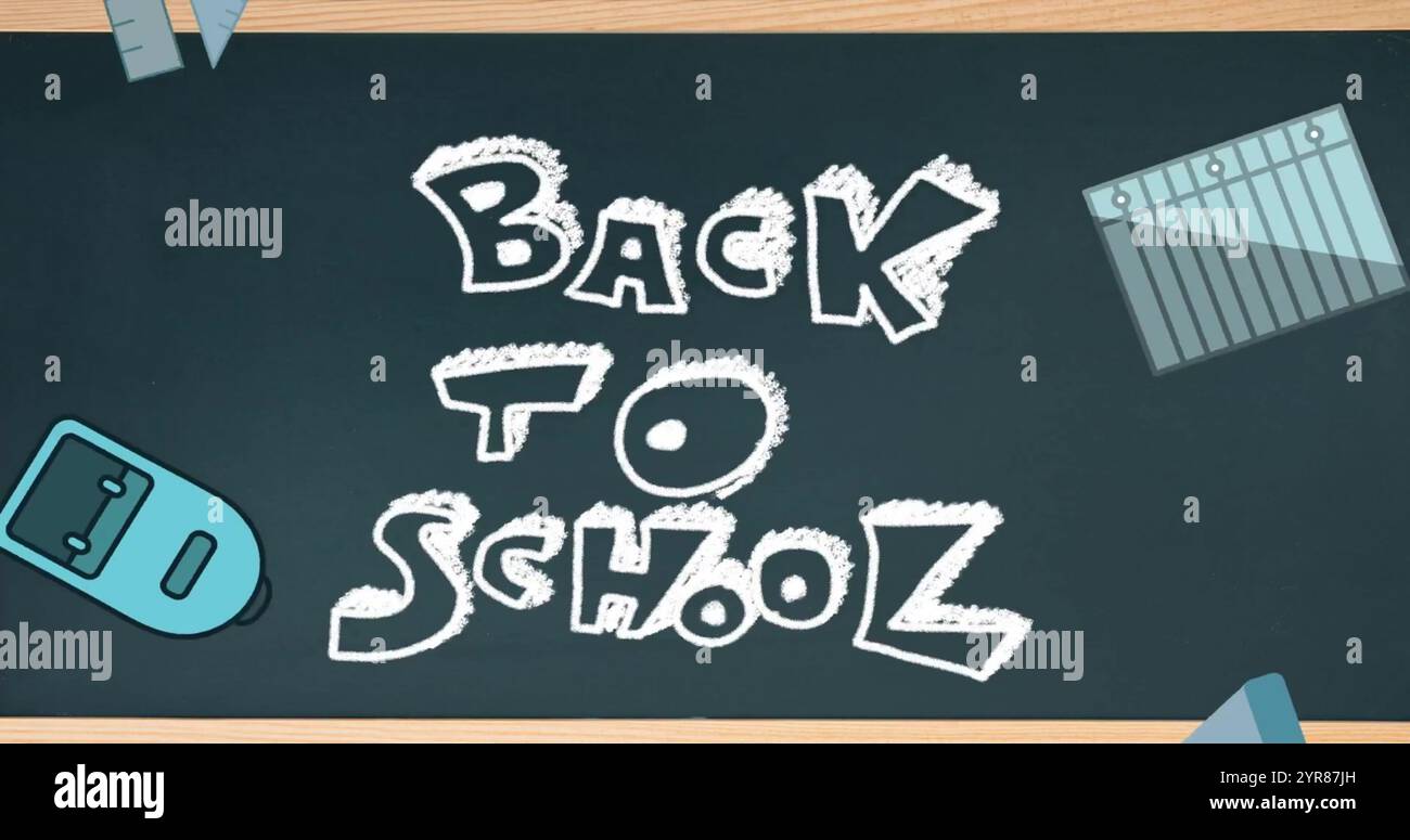 Image of back to school text over school items falling Stock Photo - Alamy