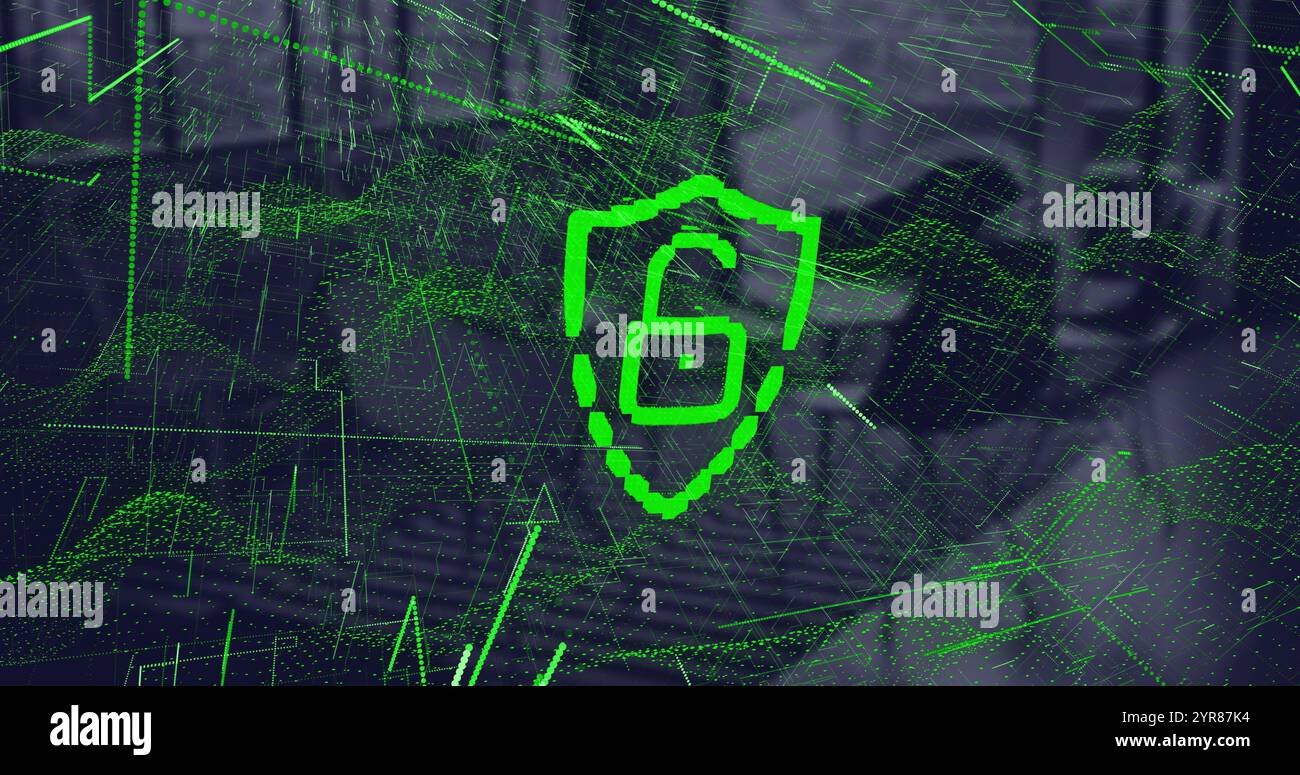 Image of spots and padlock with shield over office Stock Photo - Alamy