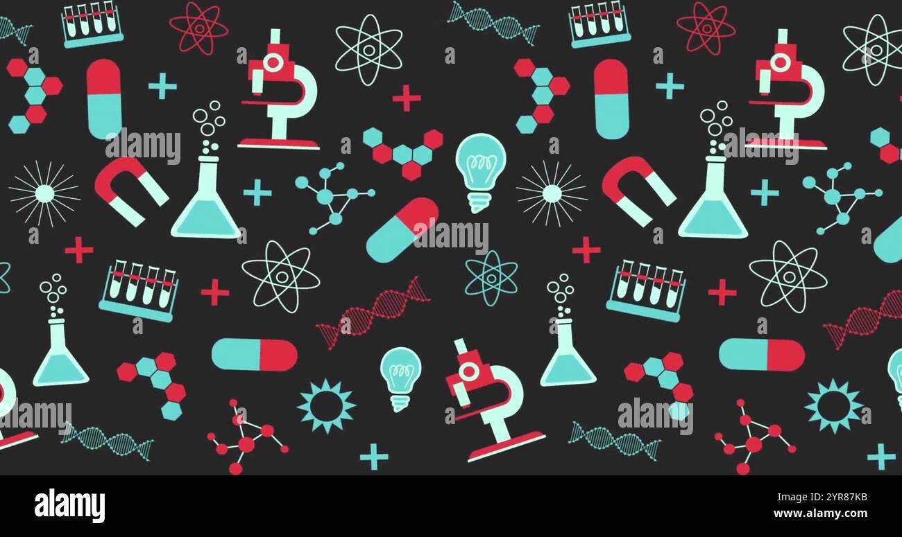 Image of science icons over black background Stock Photo - Alamy
