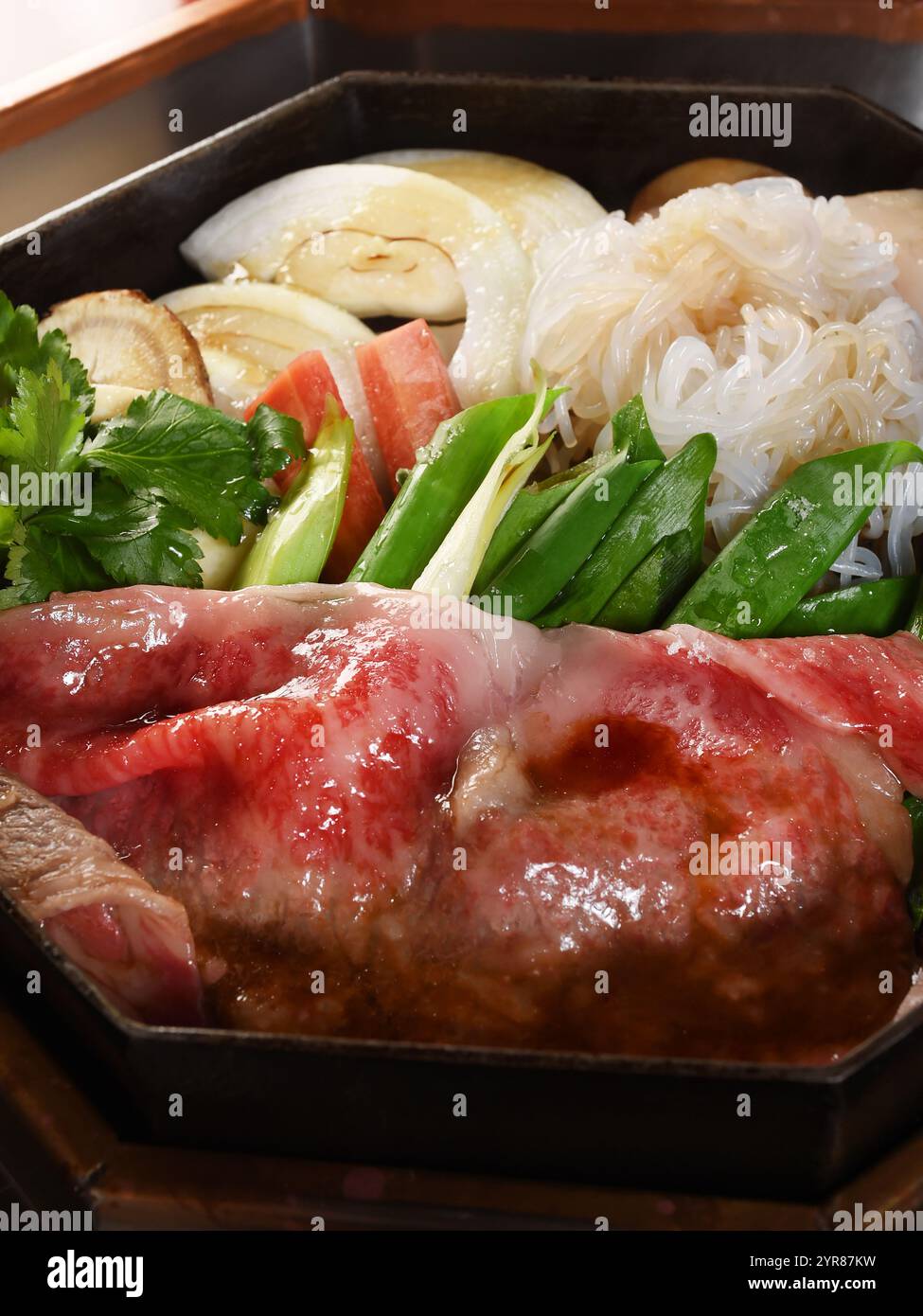 Japanese meal Sukiyaki of Japanese Kuroge Wagyu Beef Stock Photo - Alamy