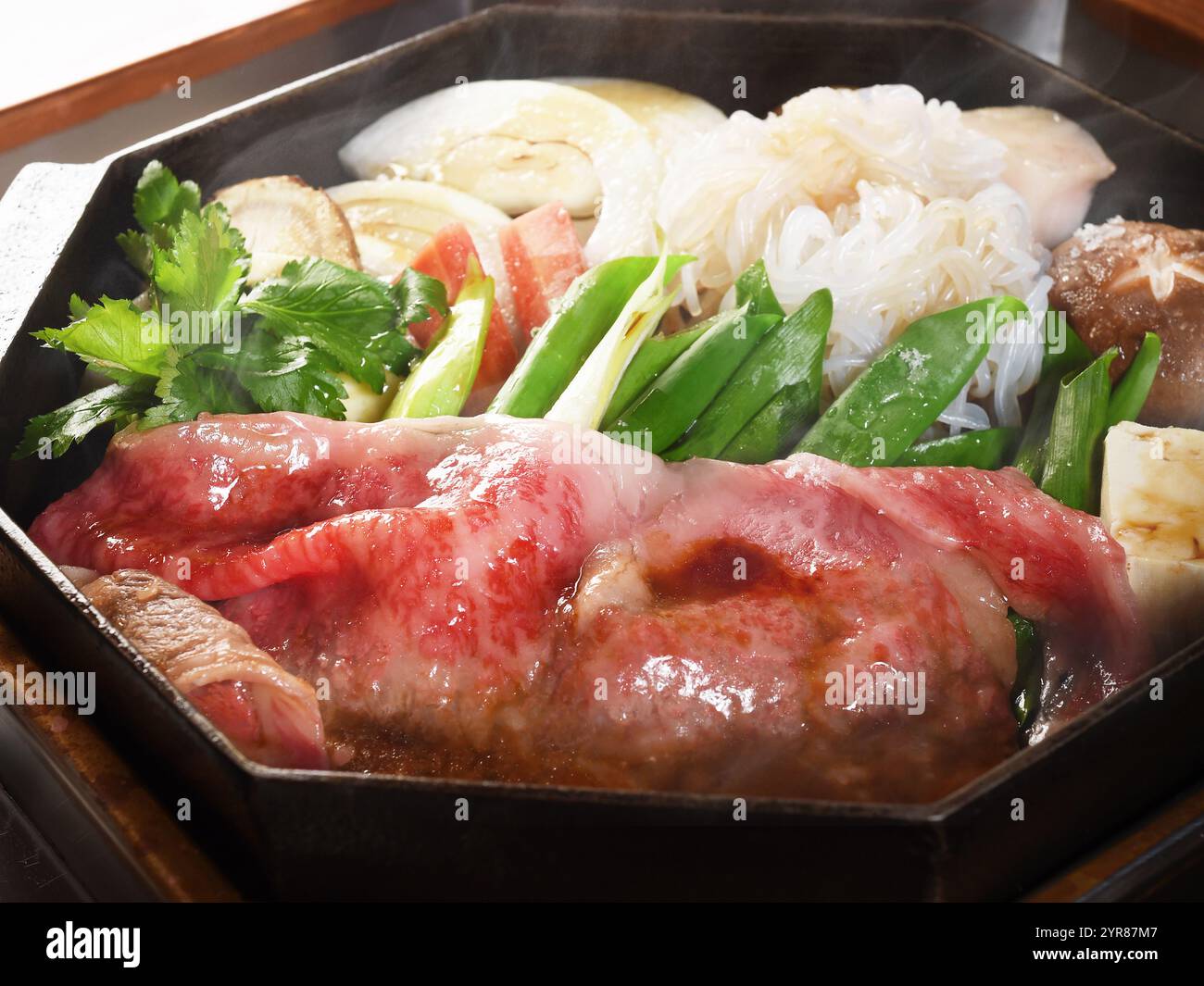 Japanese meal Sukiyaki of Japanese Kuroge Wagyu Beef Stock Photo - Alamy