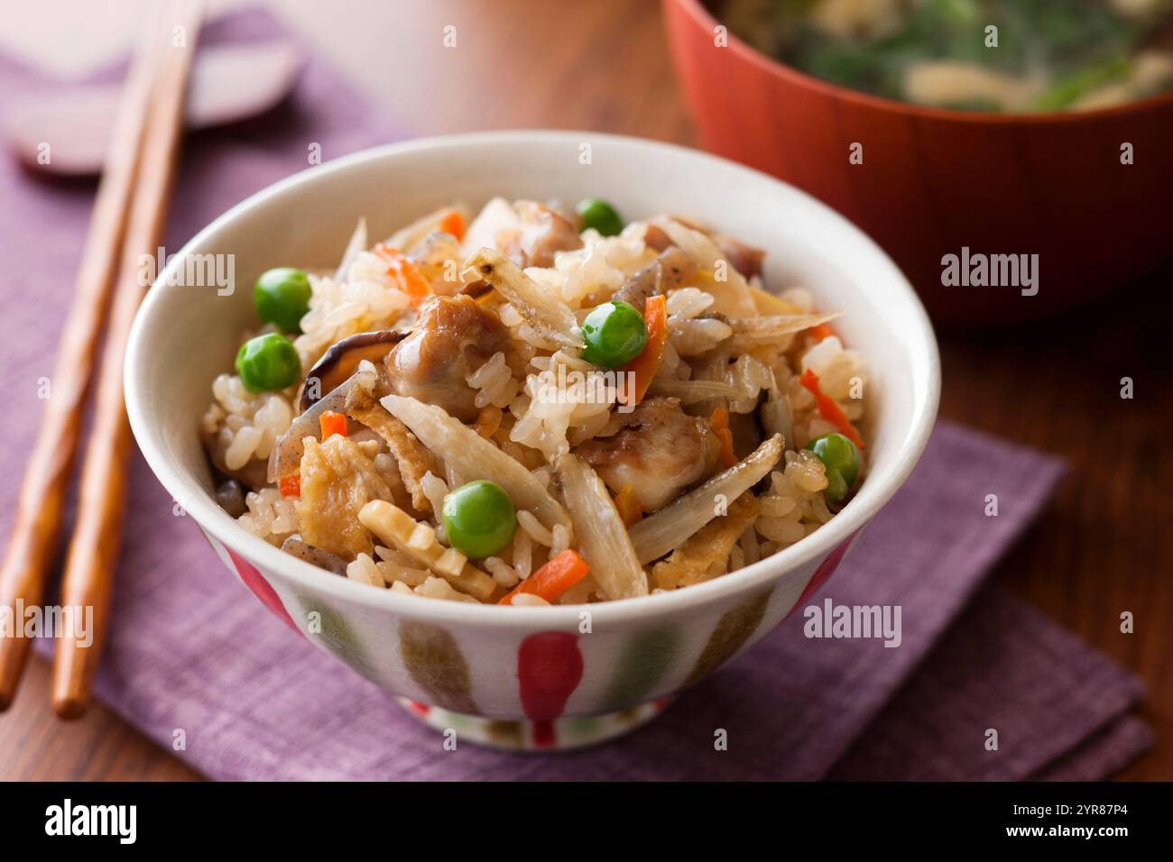 Rice cooked with chicken, Gomoku Gohan Stock Photo - Alamy