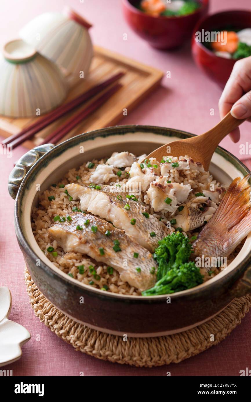 Tai-meshi / rice cooked with sea bream Stock Photo - Alamy