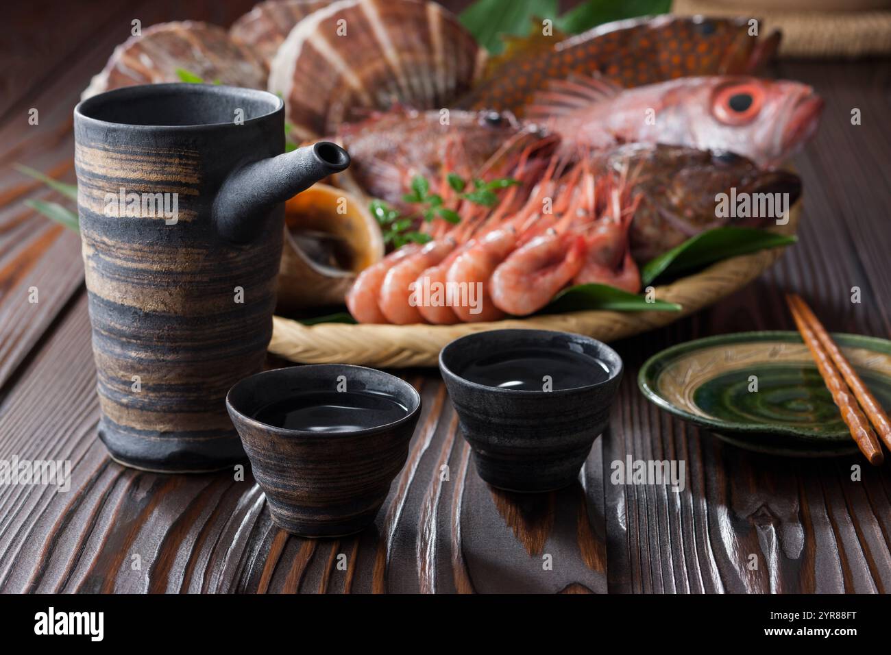 Sake and fresh fish from the North Sea Stock Photo - Alamy