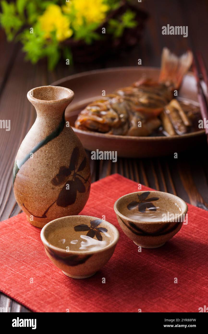 Sake and simmered Mebaru Stock Photo - Alamy