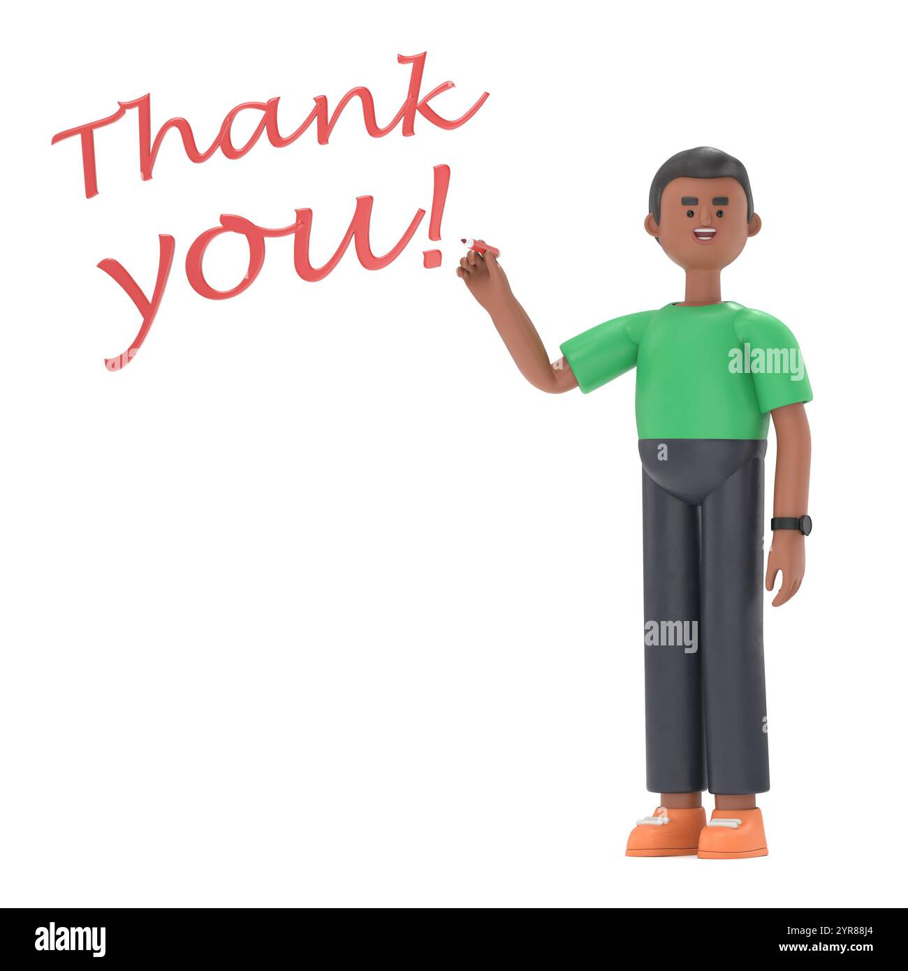 3D illustration of handsome afro man David with amarker. Thank you ...
