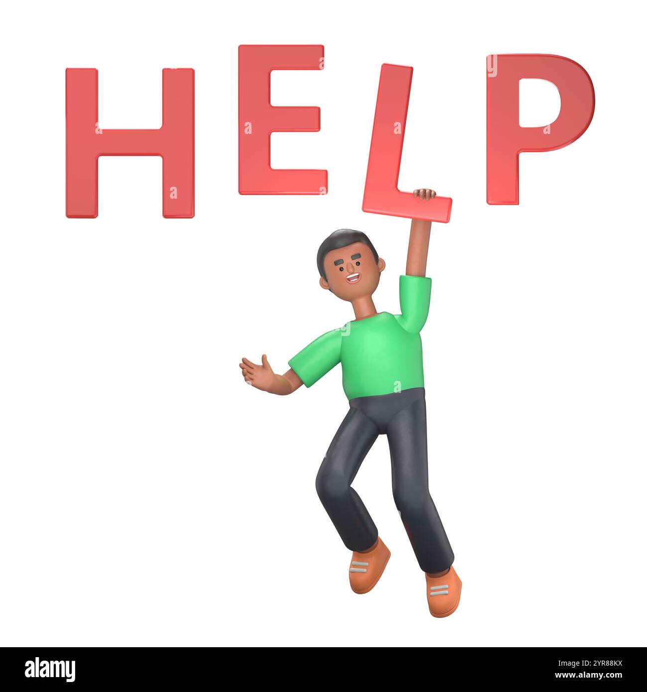 3D illustration of handsome afro man David with a word -HELP .Mockup 3d ...