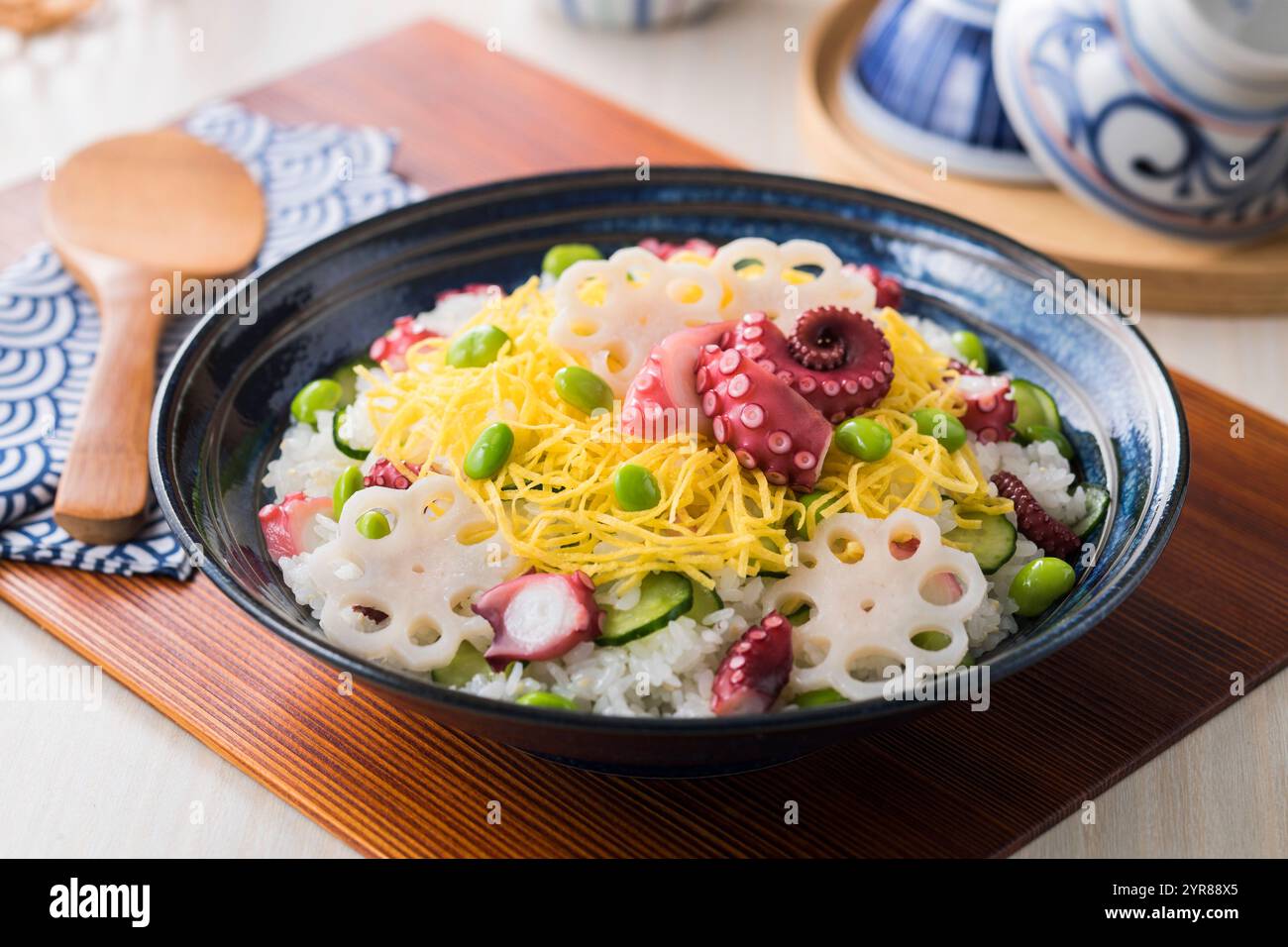Chirashi-sushi with octopus Stock Photo - Alamy