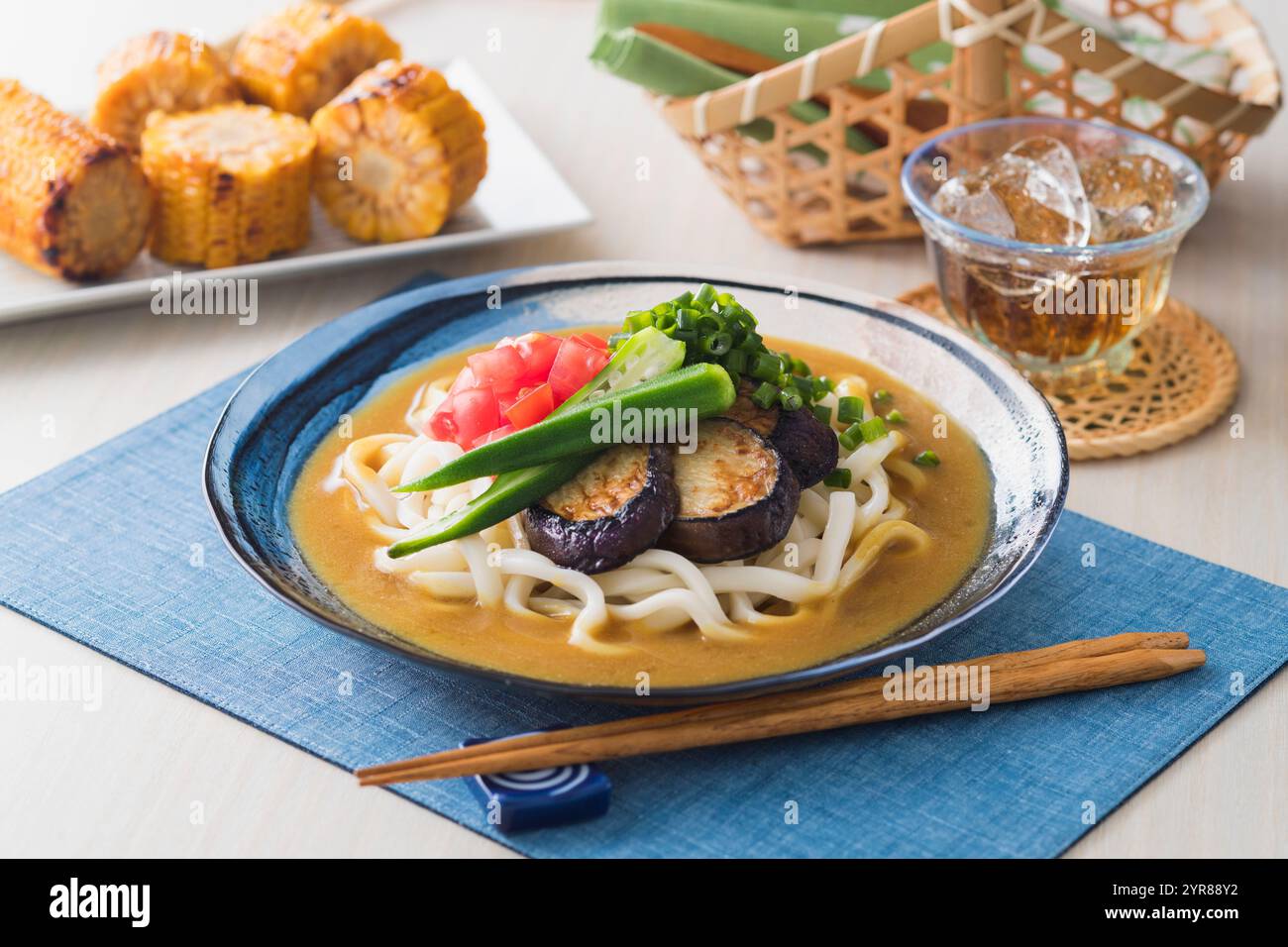 Cold curry udon noodles with summer vegetables Stock Photo - Alamy
