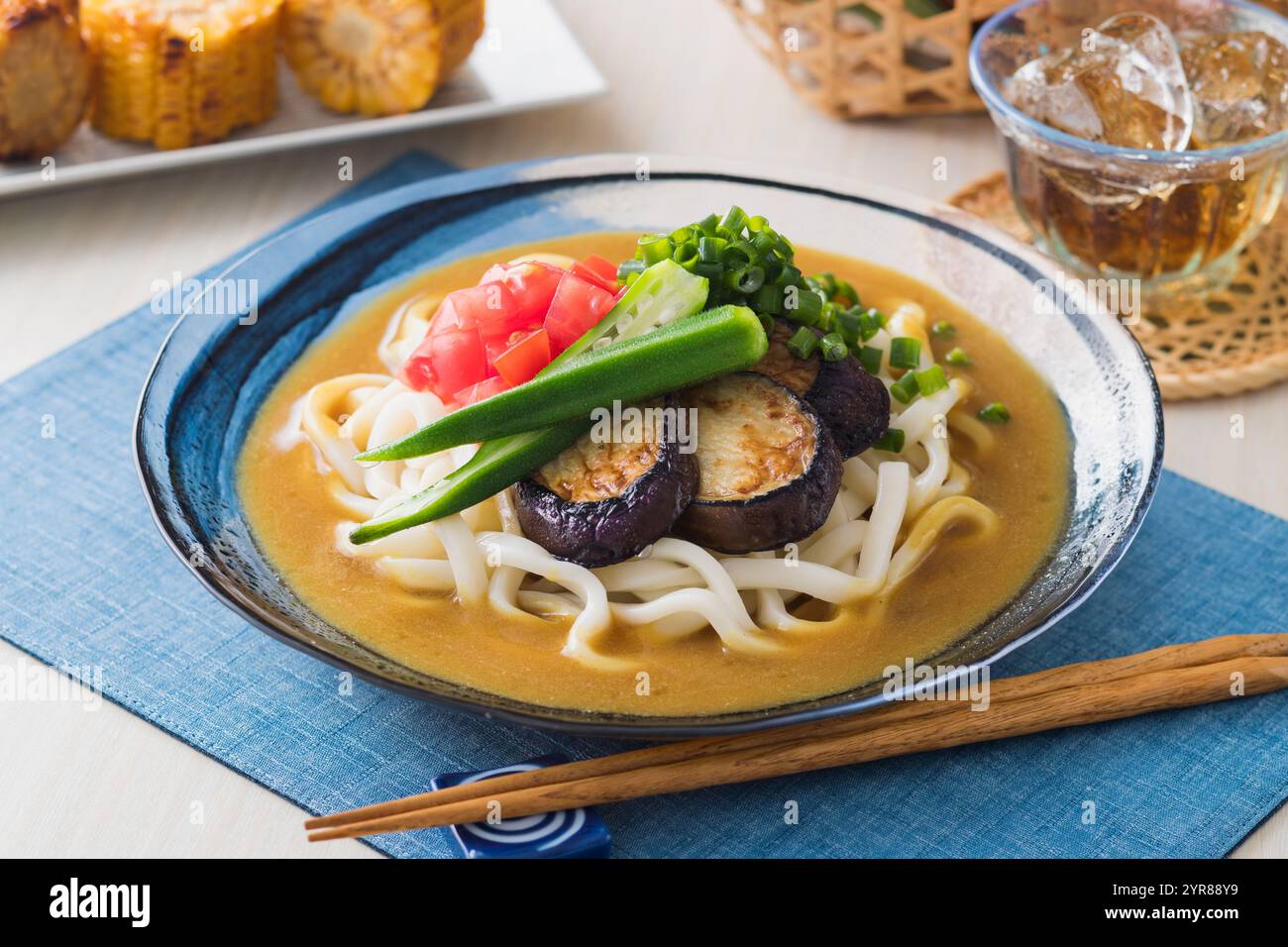 Cold curry udon noodles with summer vegetables Stock Photo - Alamy