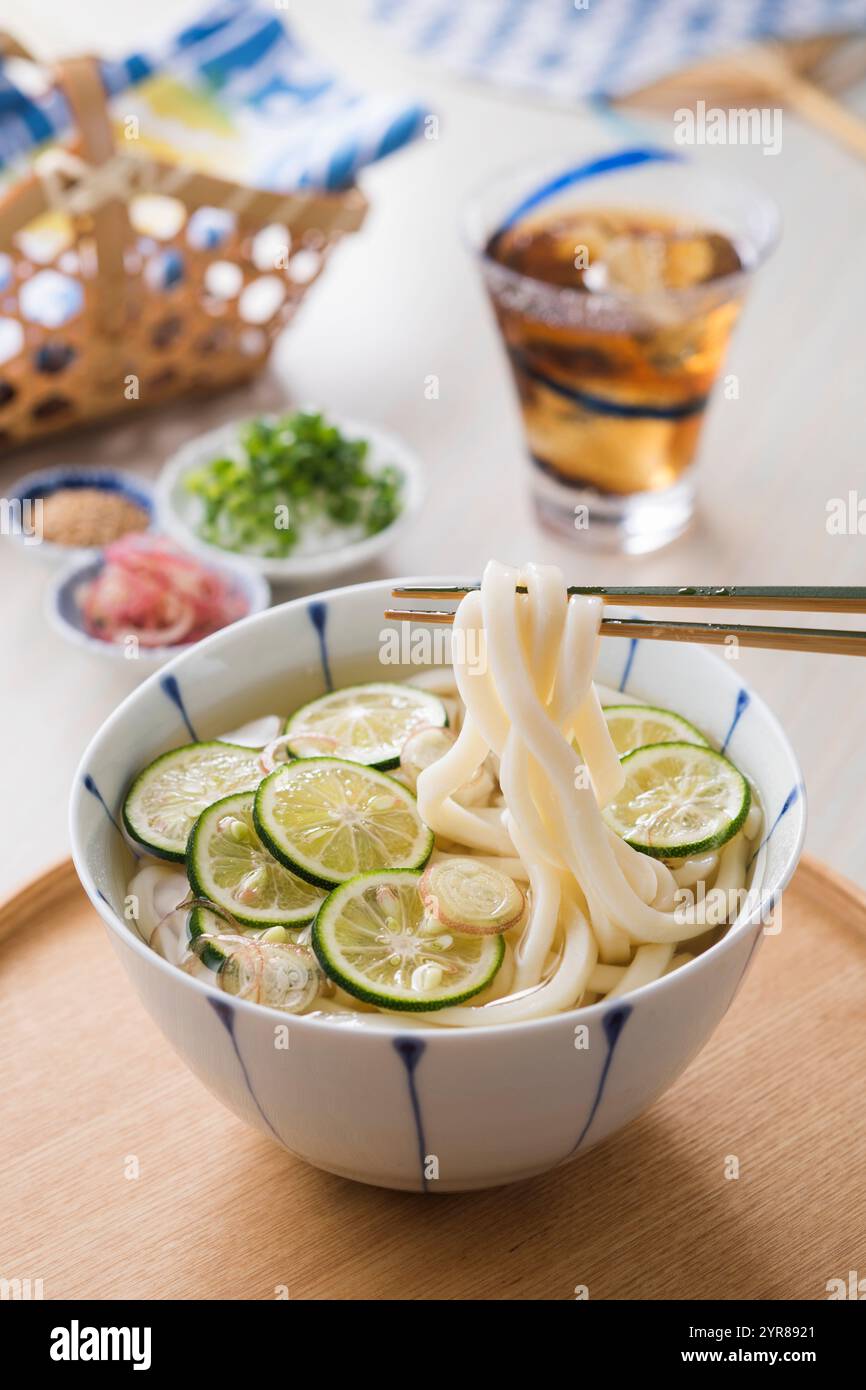 Refreshing chilled udon noodles with plenty of Sudachi Citrus Fruit ...