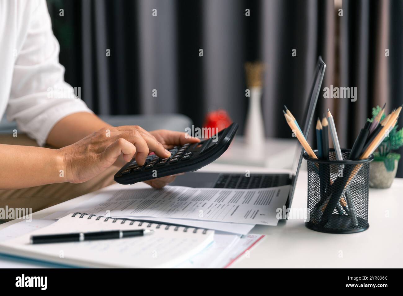 Inspecting finance documents business owner ensured all income and tax ...